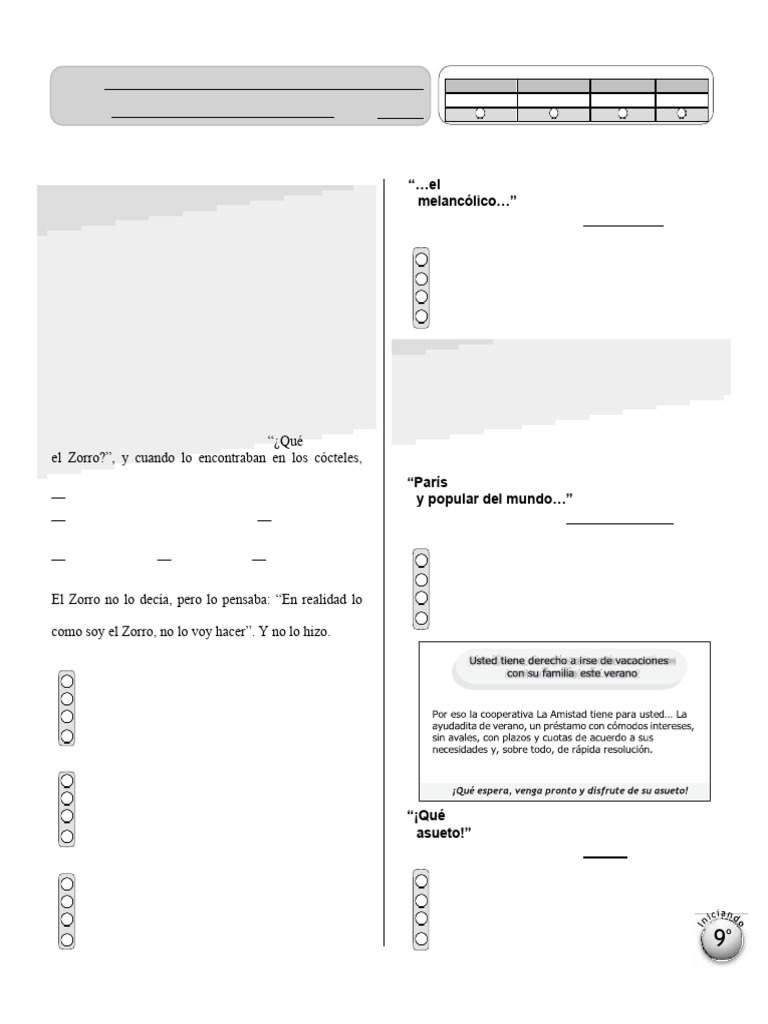 Prueba Diagnóstica 9º Español (2011) | PDF