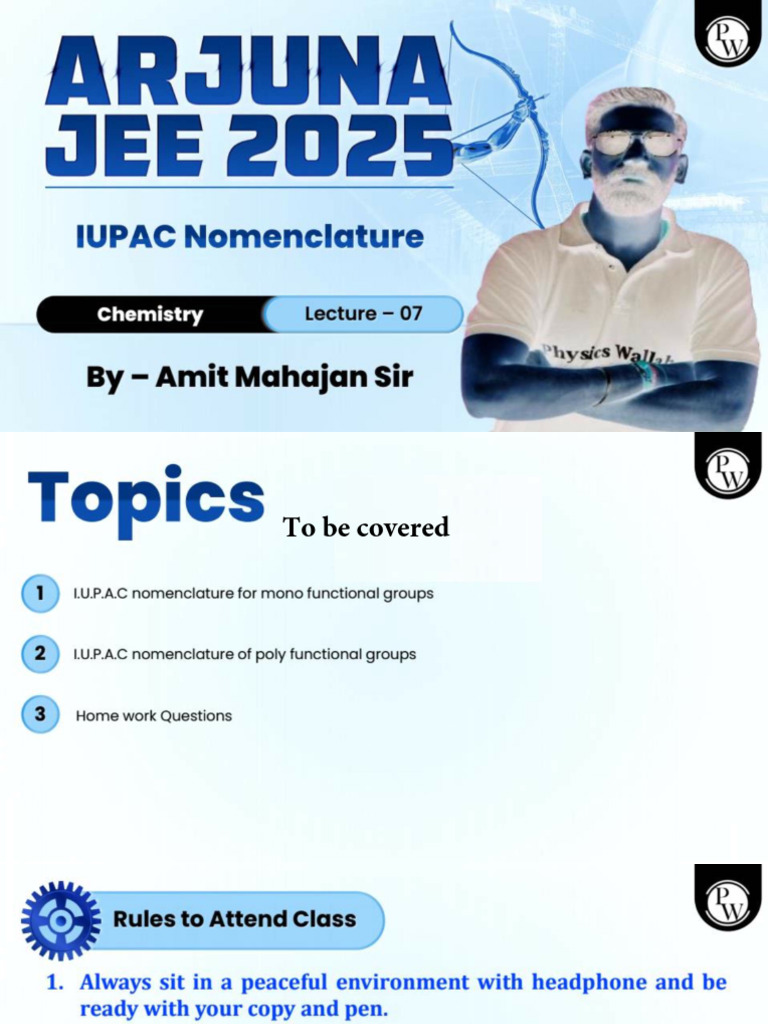 IUPAC Nomenclature 07 - Class Notes - Arjuna JEE 2025 | PDF