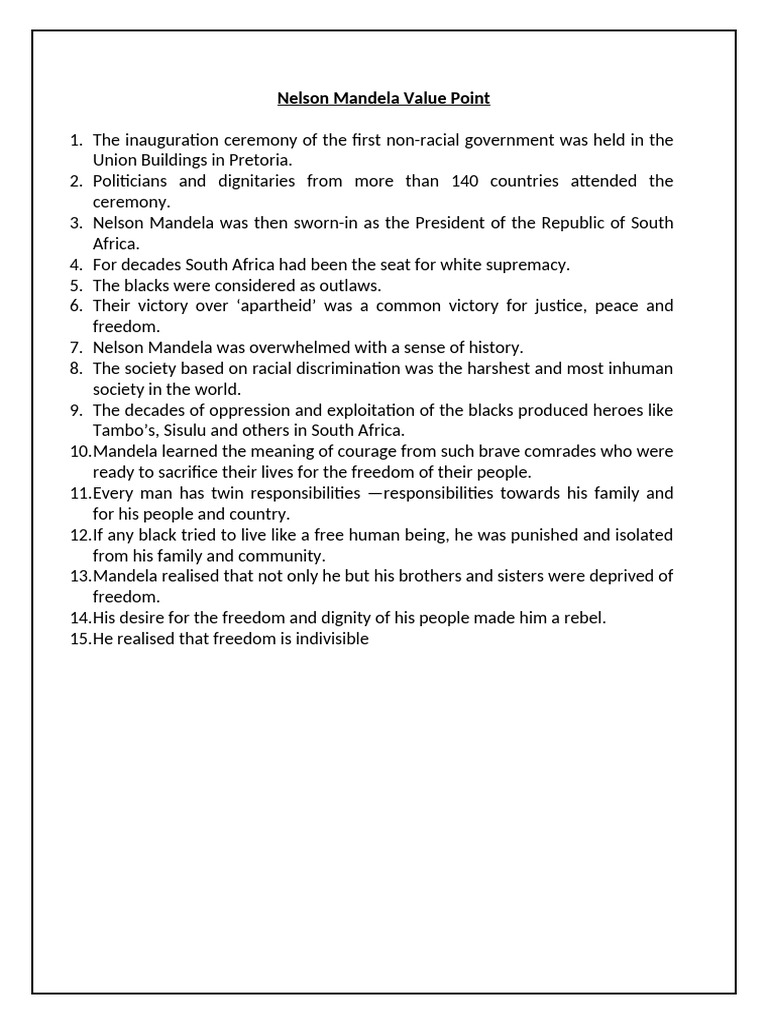 Nelson Mandela Value Point | PDF