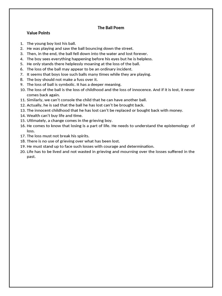 The Ball Poem Value Points | PDF