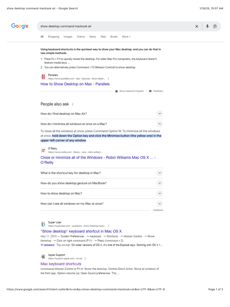 Show Desktop Command Macbook Air - Google Search | PDF | Apple Inc. | Computer Hardware