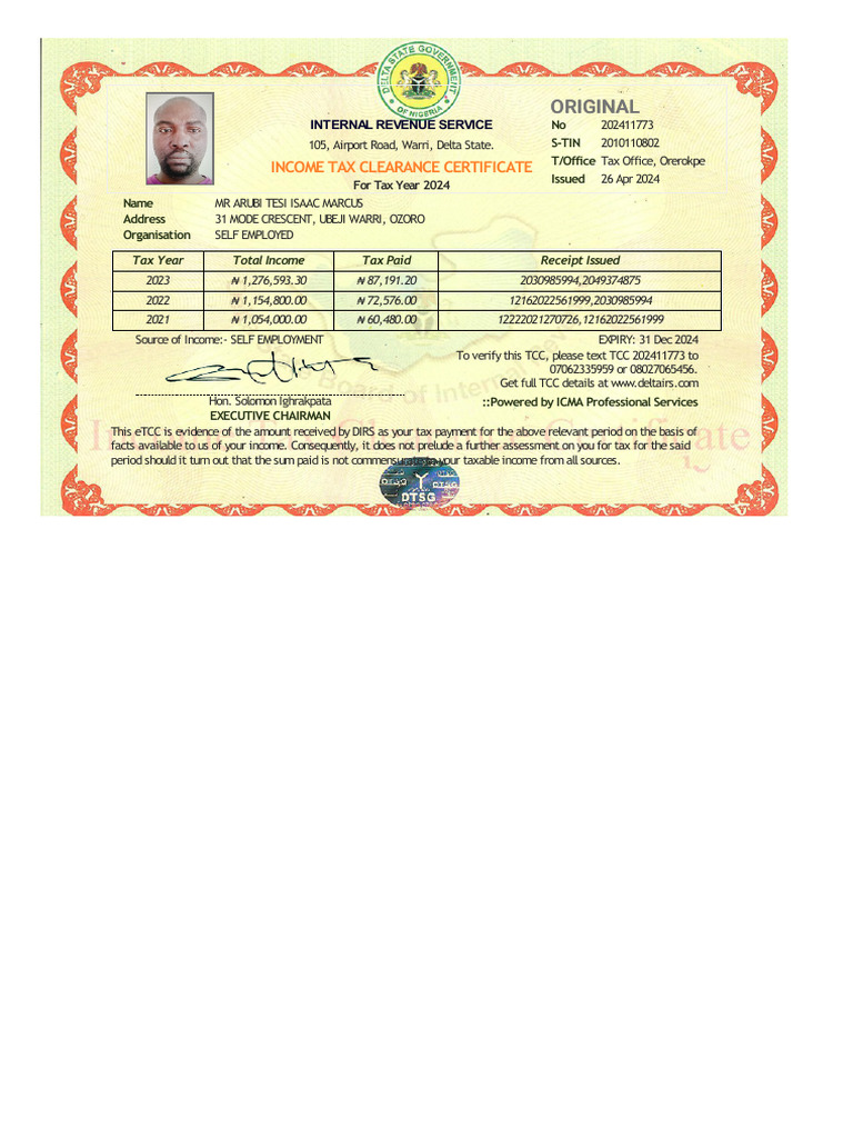 Original Original: Income Tax Clearance Certificate | PDF