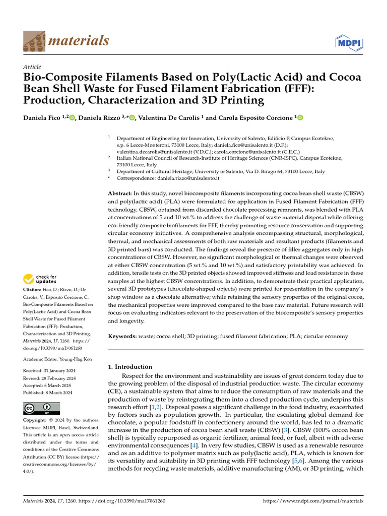 Bio-Composite Filaments Based On Poly (Lactic Acid) and Cocoa | PDF | Differential Scanning ...