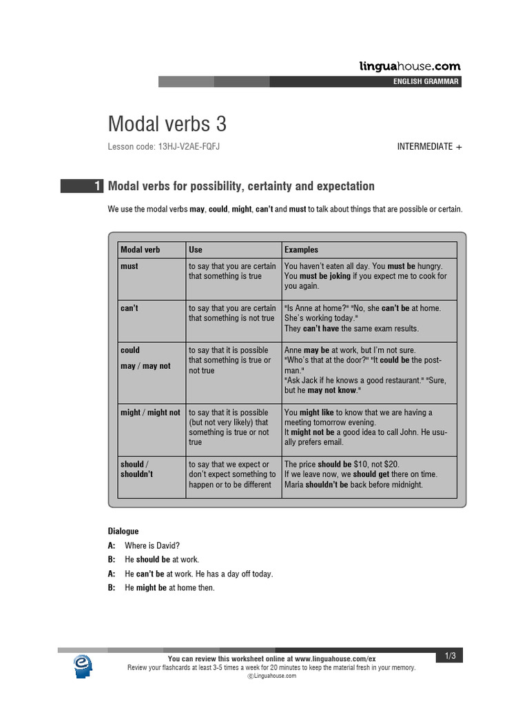 Modal Verbs 3 Possibility and Expectation British English Teacher BW | PDF | English Grammar ...