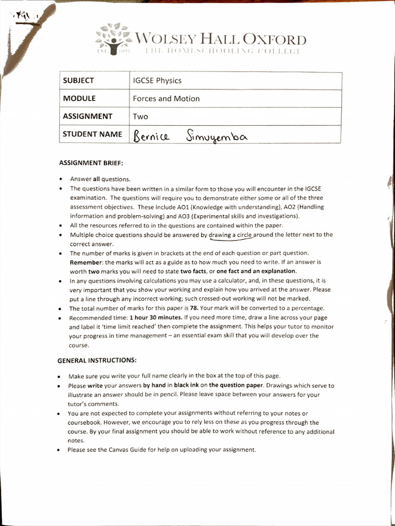 Assignment 2-Forces and motion-PHYS | PDF