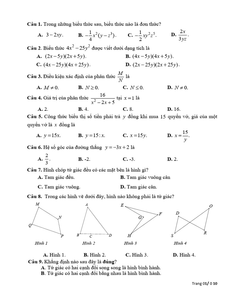 Câu 1. A. B. C. D. Câu 2 A. B. C. D. Câu 3. A. B. C. D. Câu 4. A. B. C. D. Câu 5 | PDF