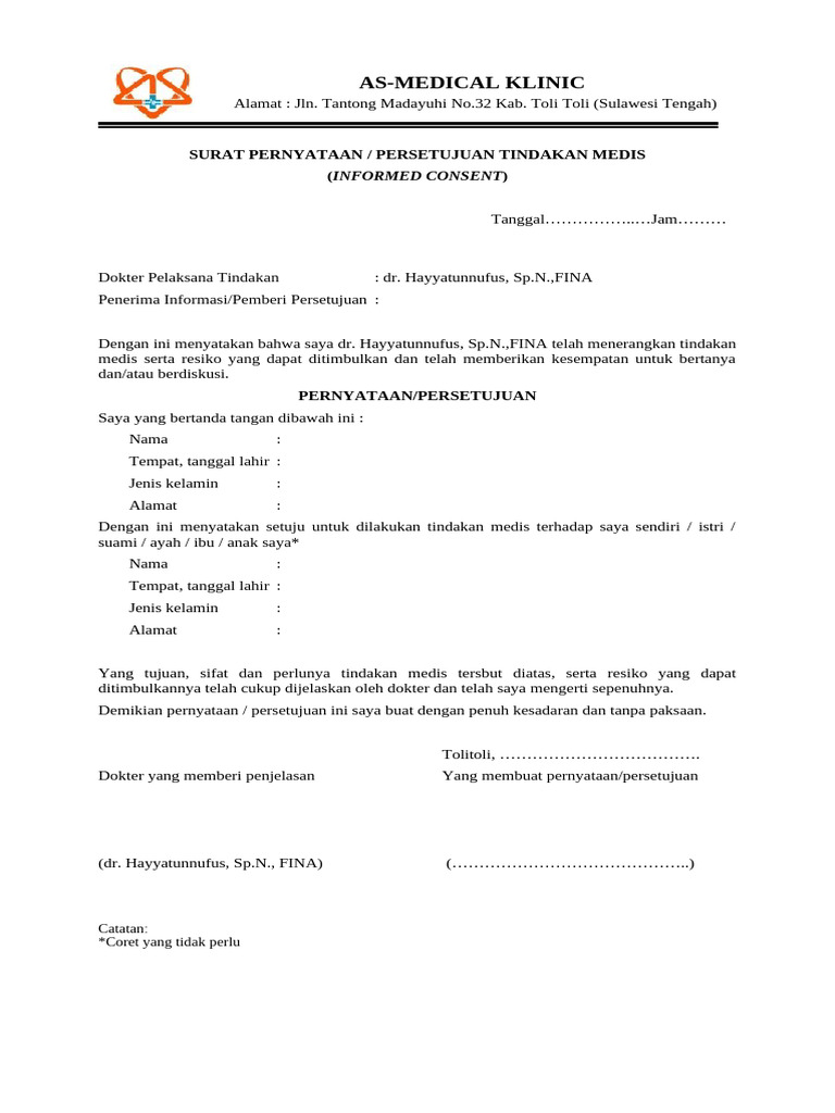 Persetujuan Tindakan Medis As Medikal | PDF