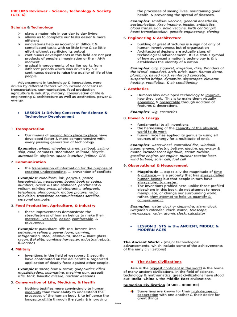 PRELIMS Reviewer Science Technology Society GEC 6 | PDF | Mesopotamia | Babylonia