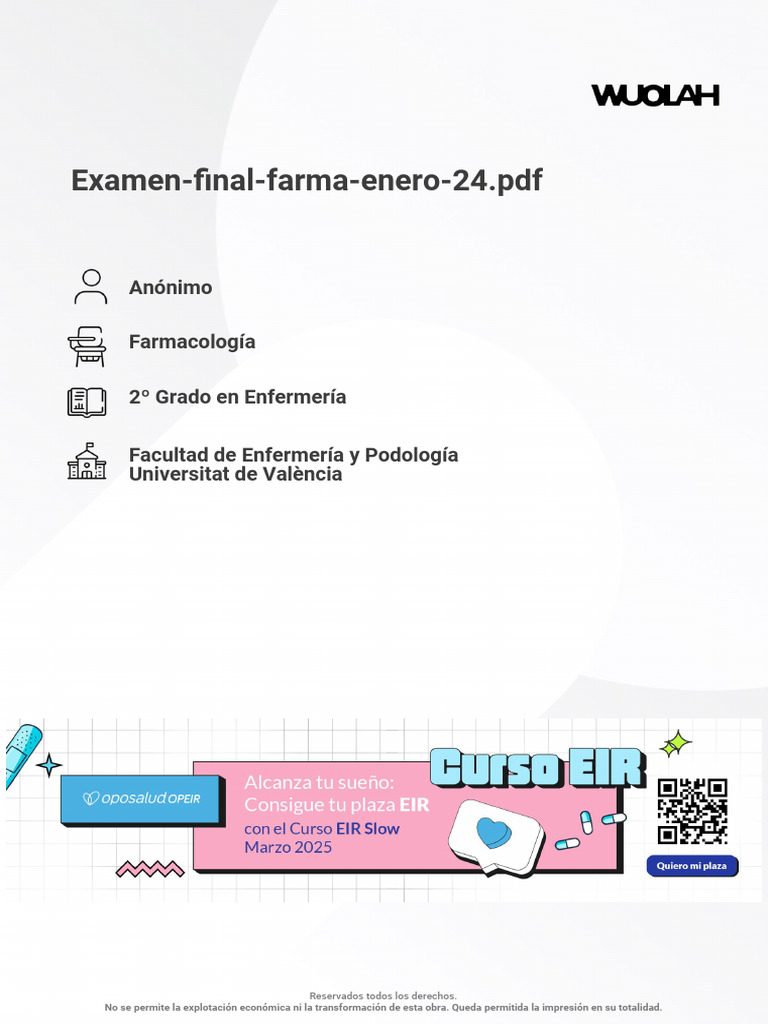 Wuolah Free Examen Final Farma Enero 24 | PDF | Medicamentos con receta | Drogas