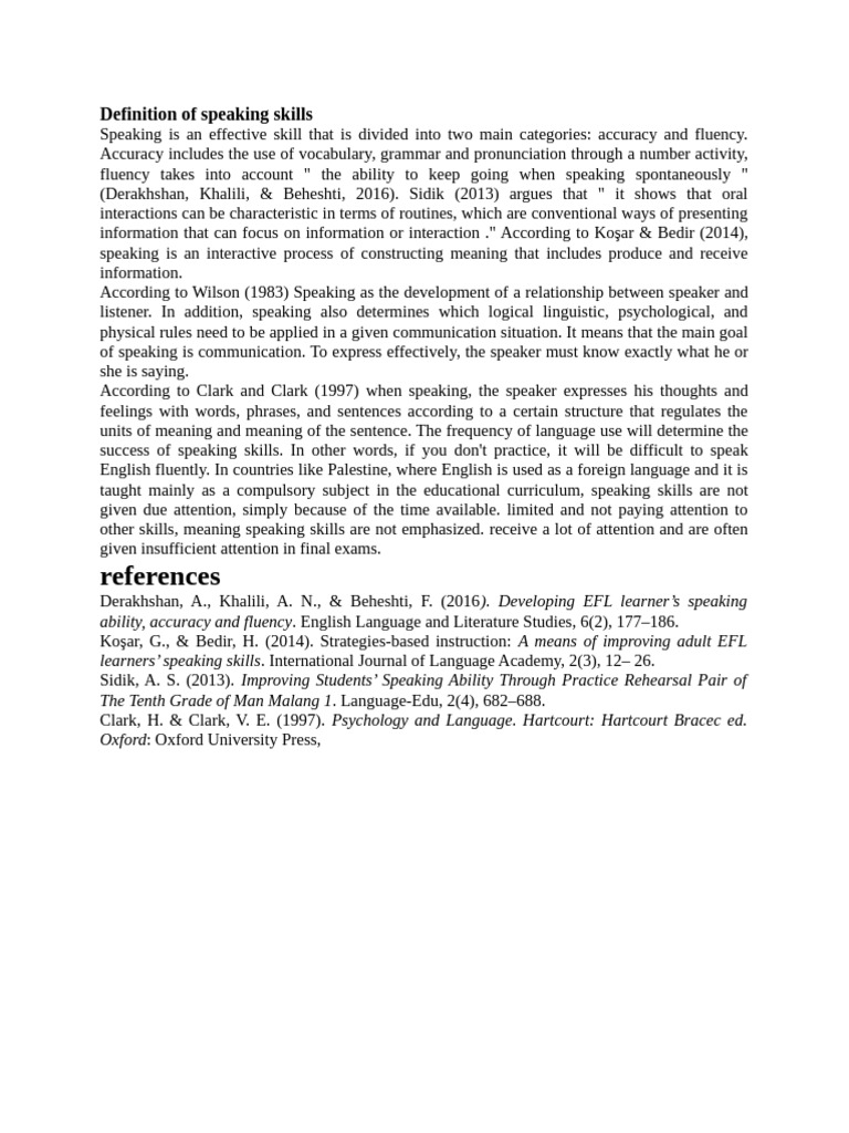 Understanding Speaking Skills | PDF | Fluency | English As A Second Or ...