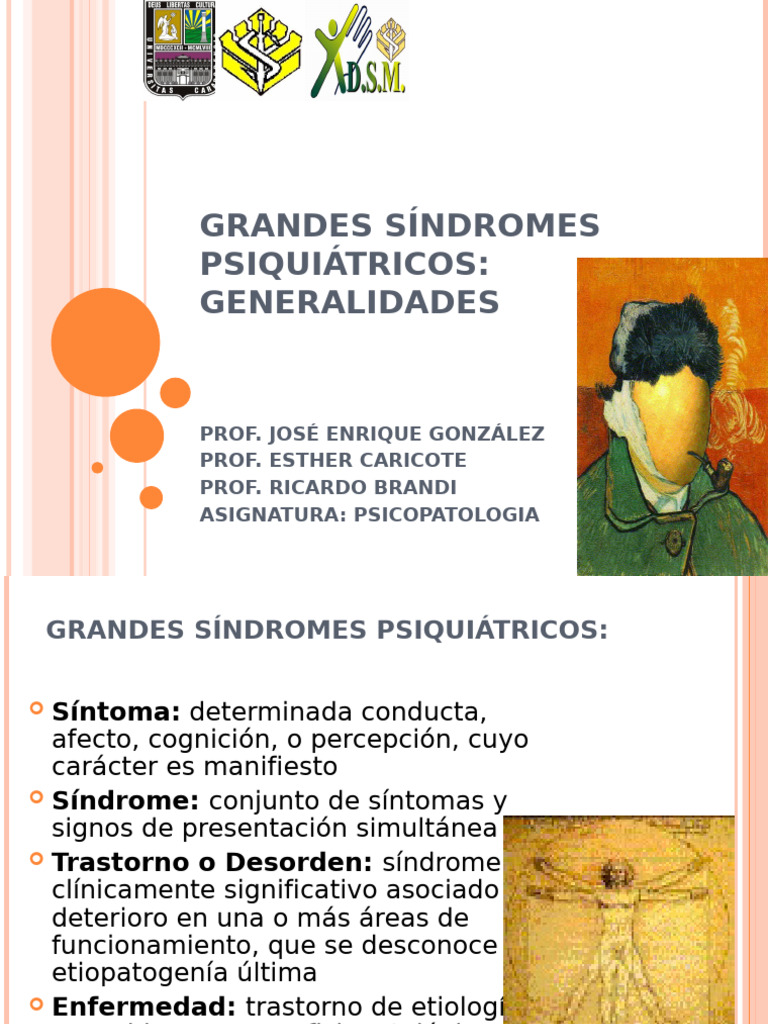 GRANDES SÃ - NDROMES PSIQUIÃ - TRICOS Generalidades | PDF | Psicosis | Trastorno mental