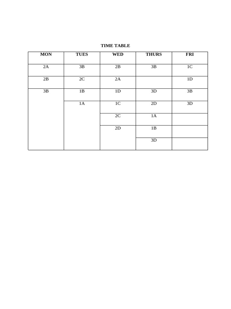 Weekly Class Schedule Overview | PDF