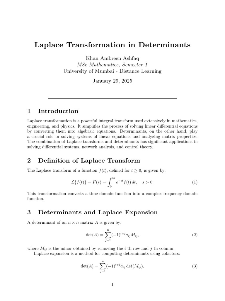 Laplace Transformation in Determinants Output - 034932 | PDF ...