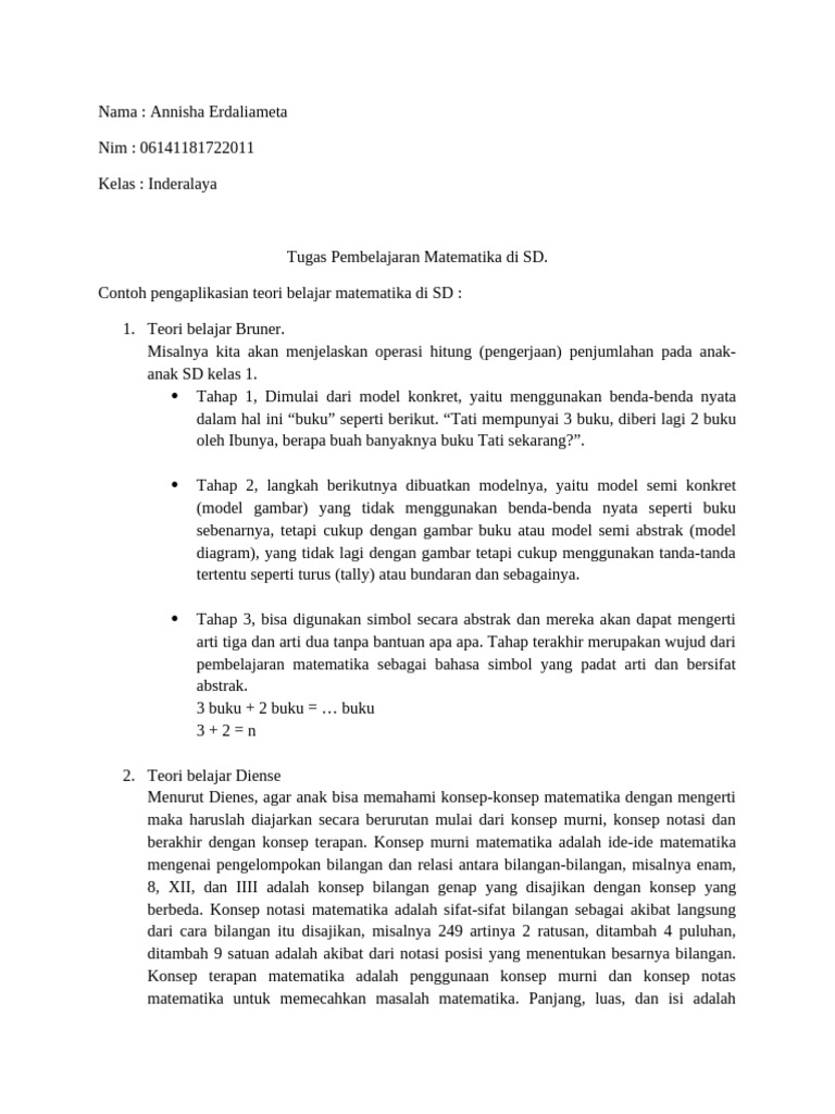 Contoh Implikasi Teori Belajar MTK | PDF