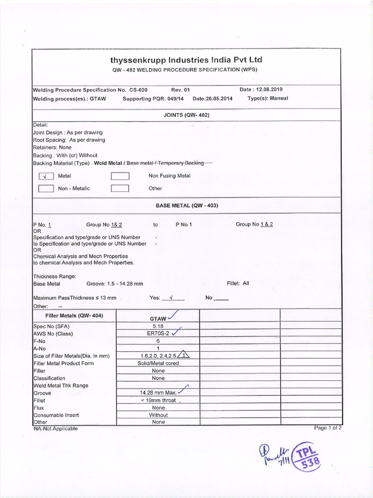 WPS CS-020, WPQ | PDF