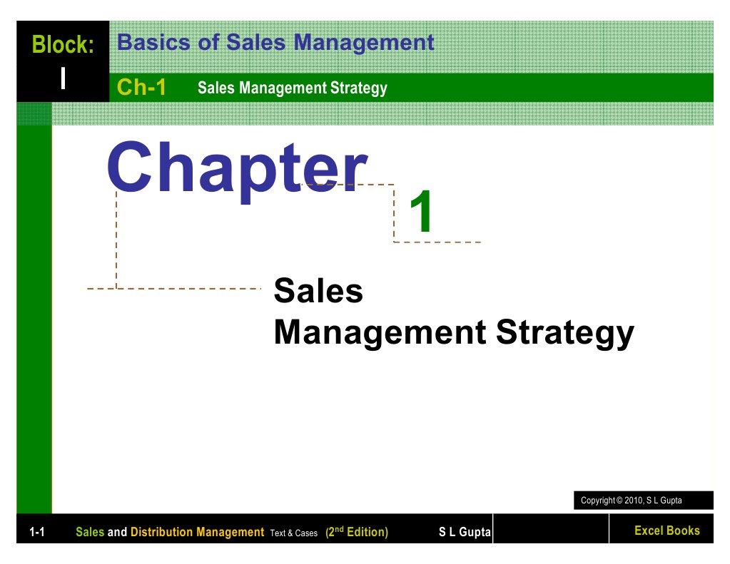 Chapter 1 Sales Management Strategy-Sales and Distribution Management ...