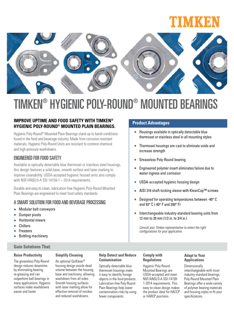 Hygienic Mounted Poly Round Bearing Sell Sheet | PDF | Bearing ...