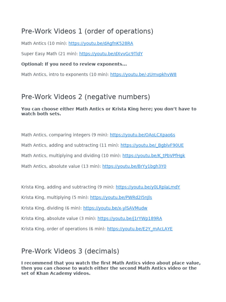 Math Antics Pre-Work Video Guide | PDF | Area | Mathematics