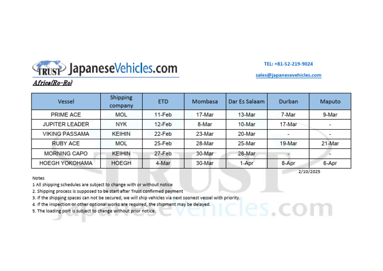 Shipping-Schedule en AFR 0210 | PDF