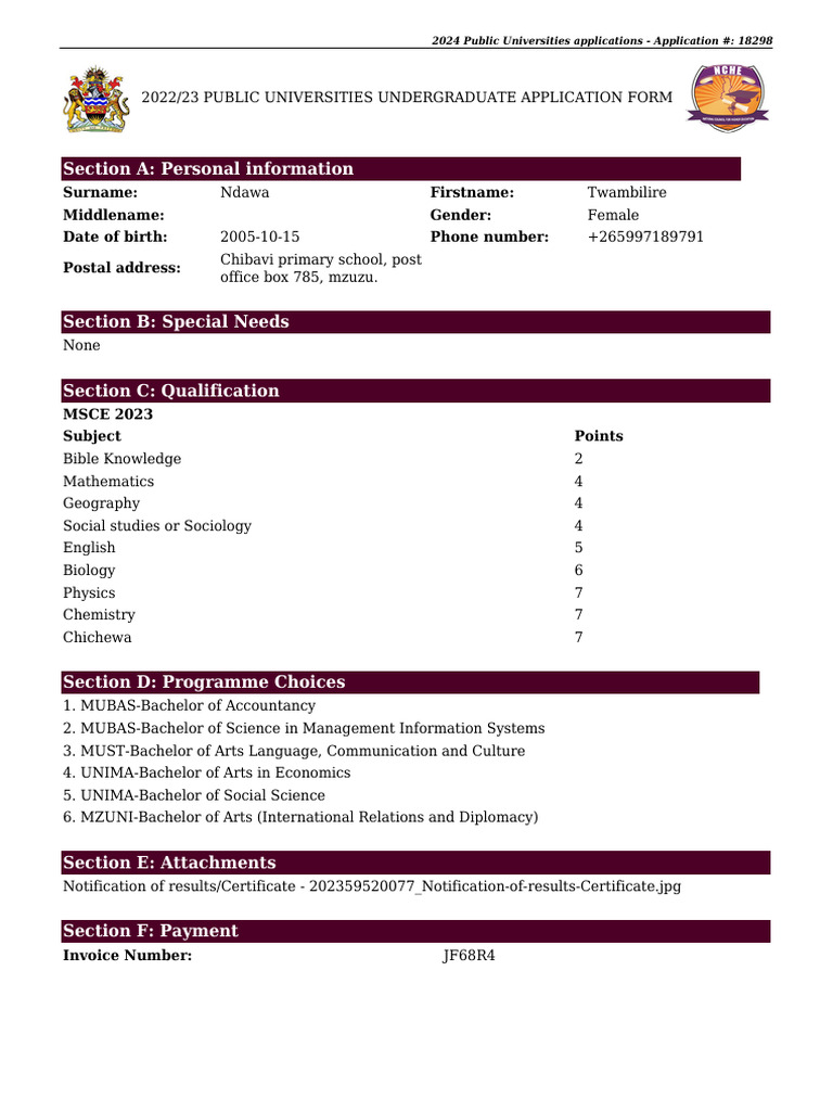 2024 Public Universities Application Form | PDF