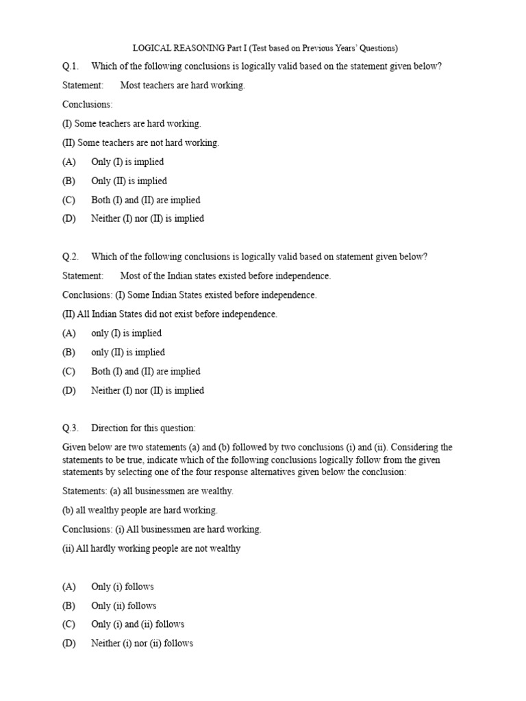Logicak_Reasonng_Question_Test_I | PDF | Deductive Reasoning | Logical ...
