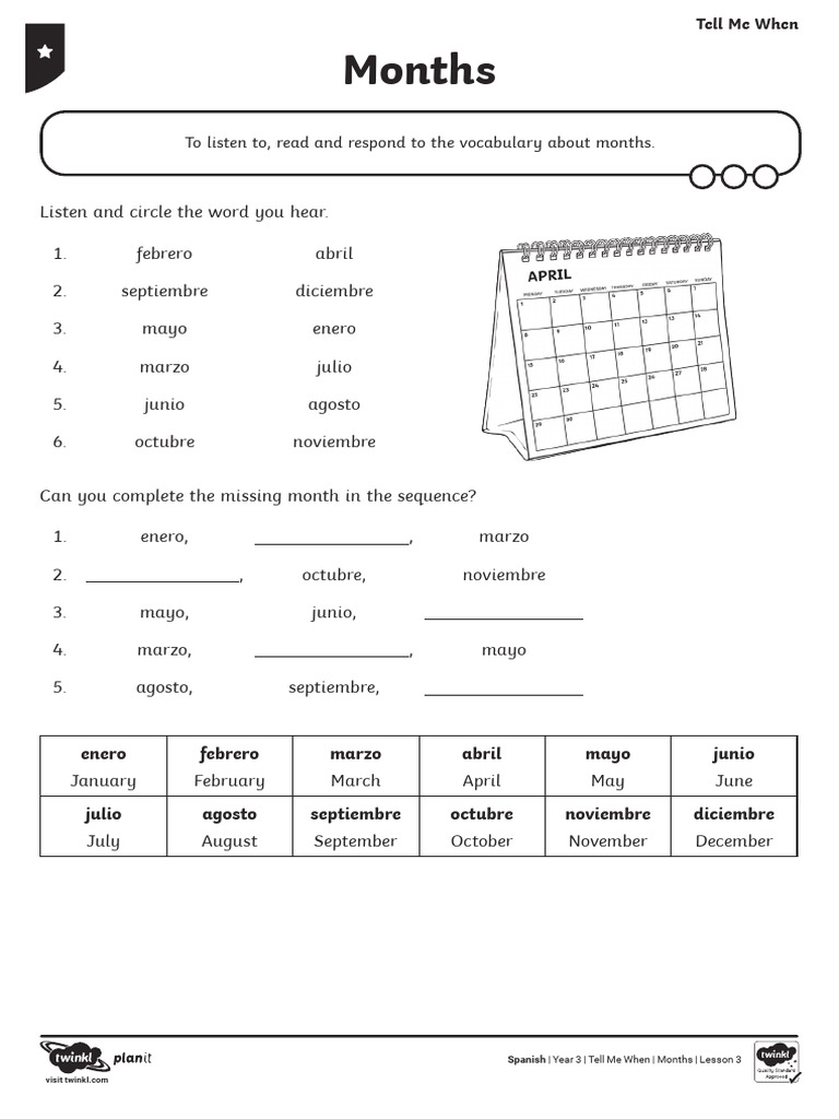 Differentiated Activity Sheets Months | PDF
