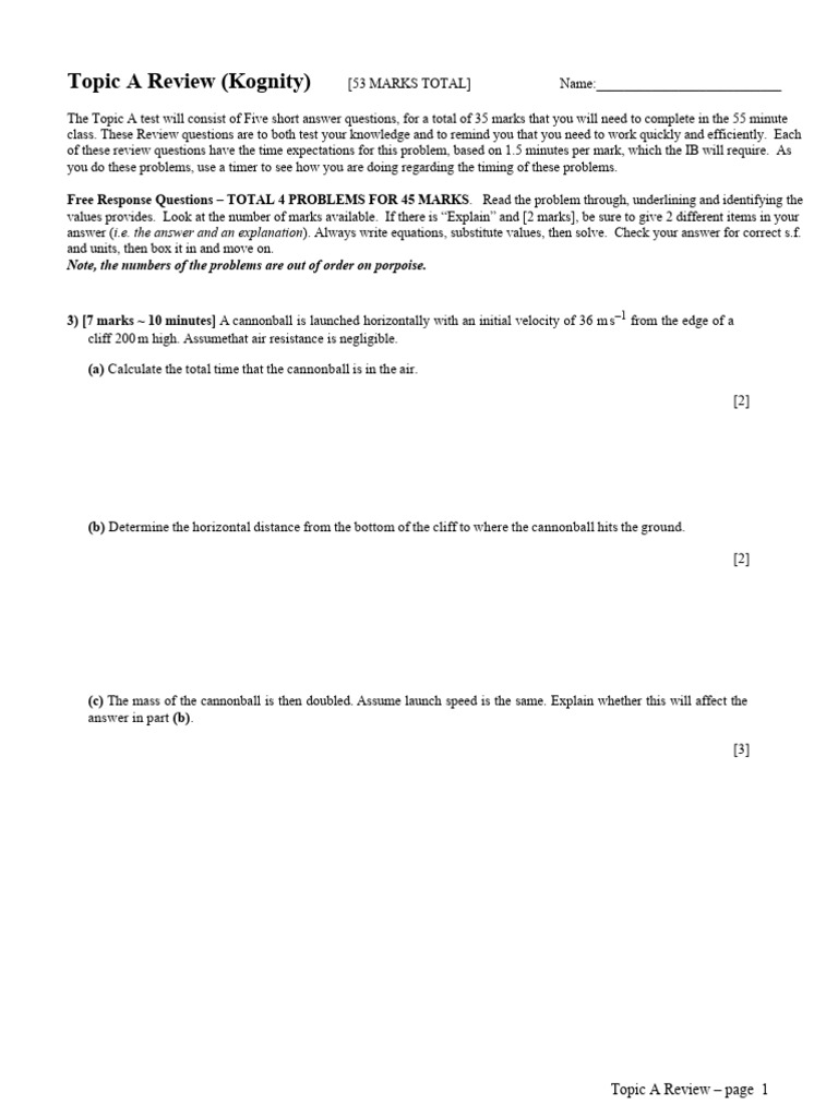 Topic A Review (53 MARKS) (Kognity) | PDF | Force | Friction