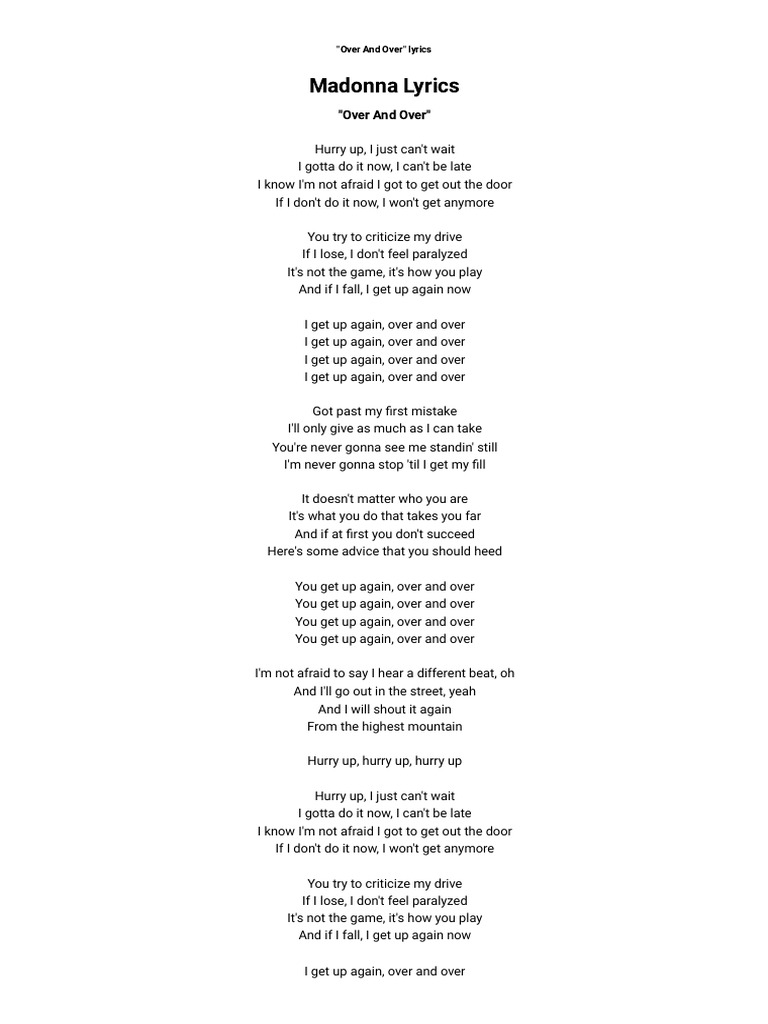 Madonna - Over and Over Lyrics | PDF