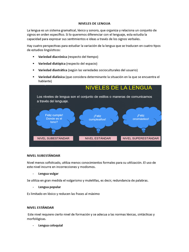 Niveles y Variedades del Lenguaje | PDF