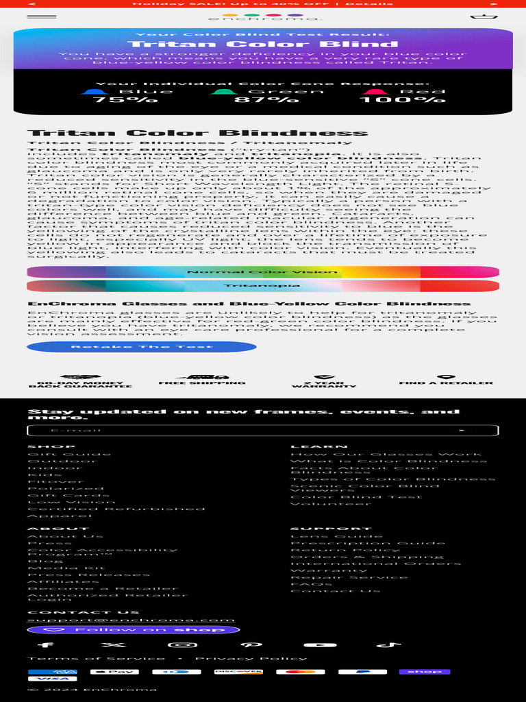 Tritan Type Color Blindness Test Result EnChroma | PDF | Color | Vision