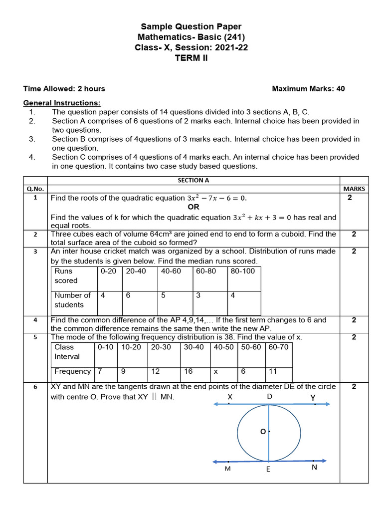 Class X Mathematics Sample Paper 2021-22 | PDF | Lighthouse | Circle