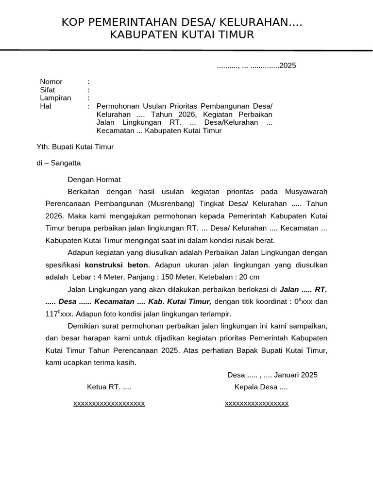 Usulan Perbaikan Jalan Musrenbang 2026 | PDF