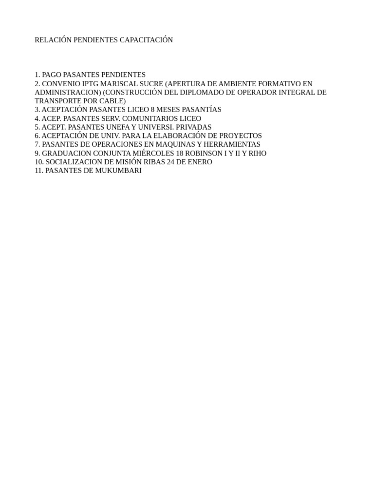 Capacitacion Ventel Pendientes | PDF