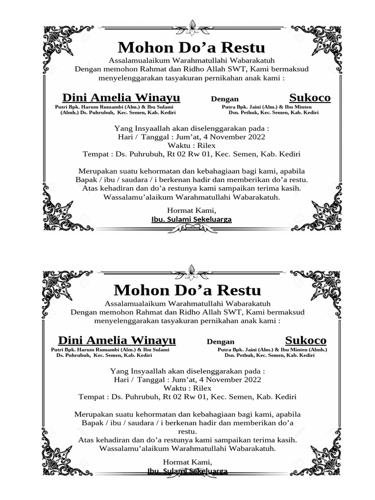 Undangan Tasyakuran Pernikahan Dini | PDF