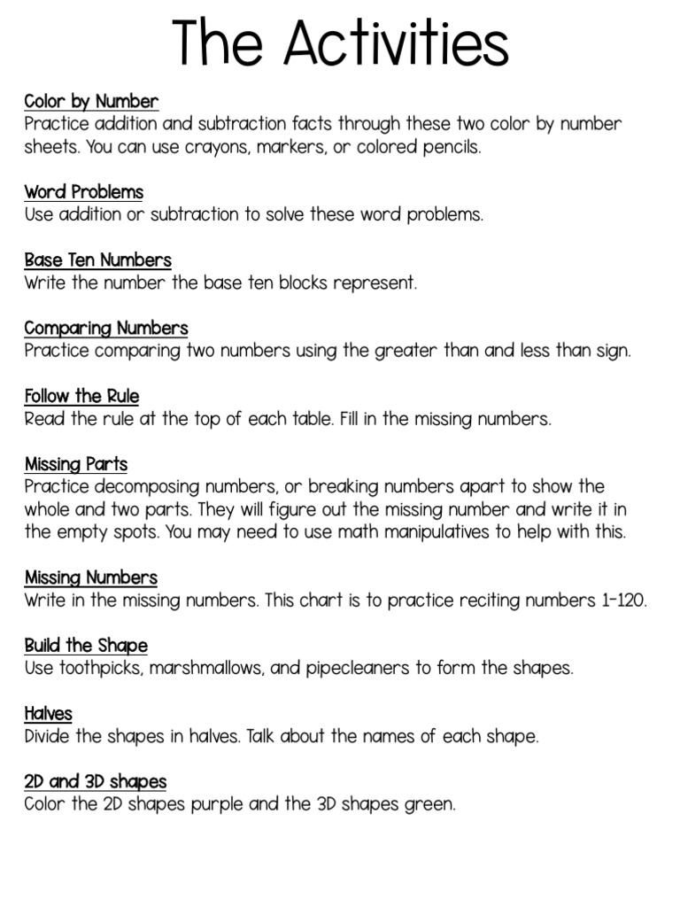 1st Grade Math Packet 4 | PDF