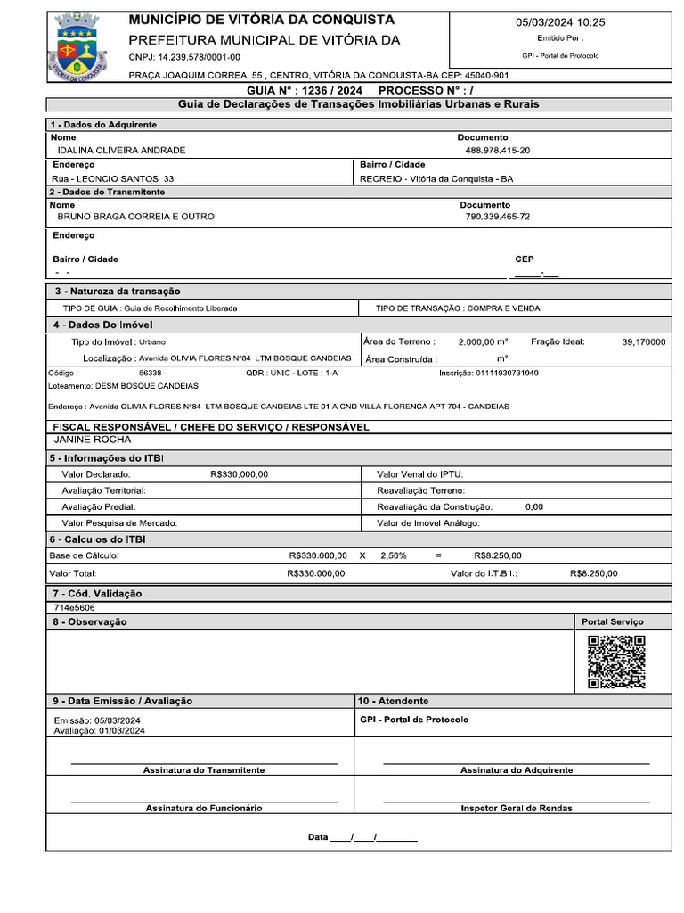 Guia Itbi Idalina | PDF