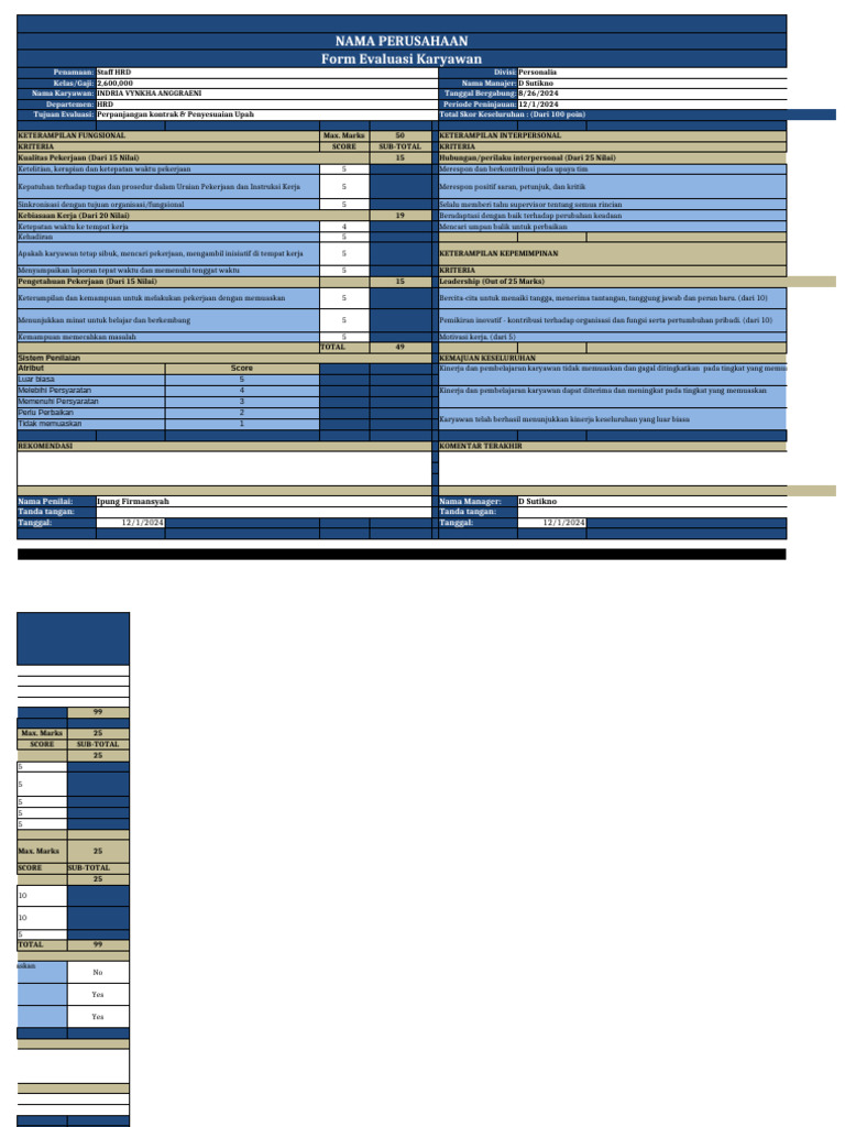 FORM PENILAIAN KARYAWAN | PDF