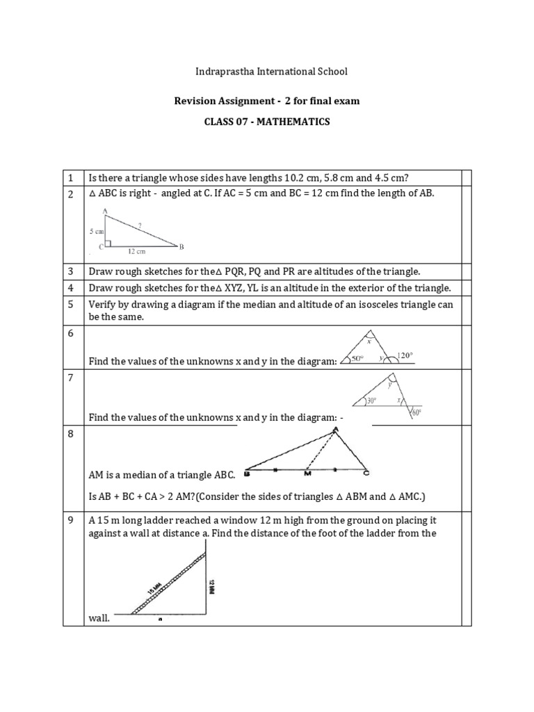 Revision Assignment-2 (Ch-Triangles and Ch-Algebraic Expressions) ) | PDF