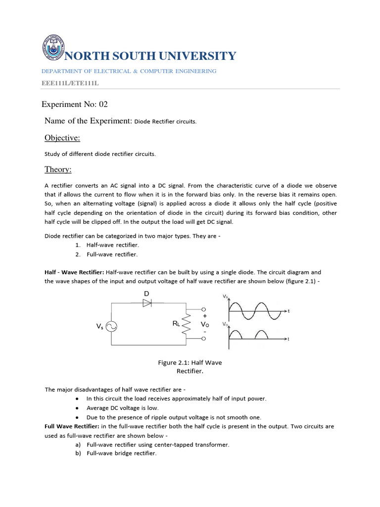 EEE111 (Exp 2) Diode Rectifier Circuits | PDF | Rectifier | Diode