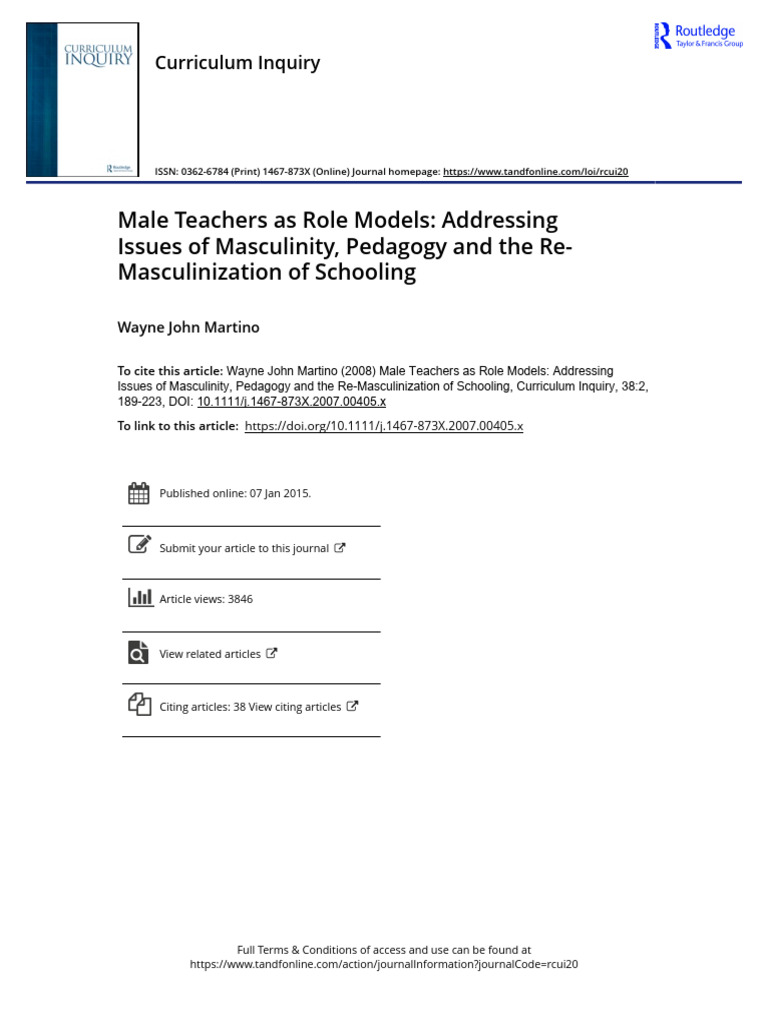 Male Teachers As Role Models Addressing Issues of Masculinity Pedagogy ...