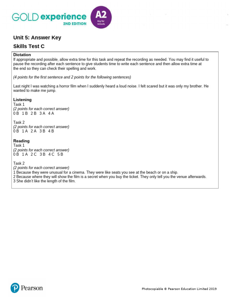 Gold Exp A2 U5 Skills Test C Dys AK | PDF