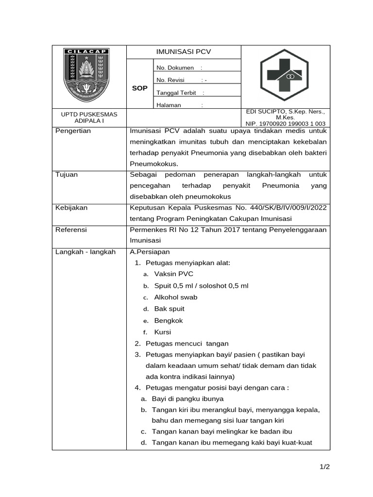 4.3 Sop Imunisasi PCV | PDF