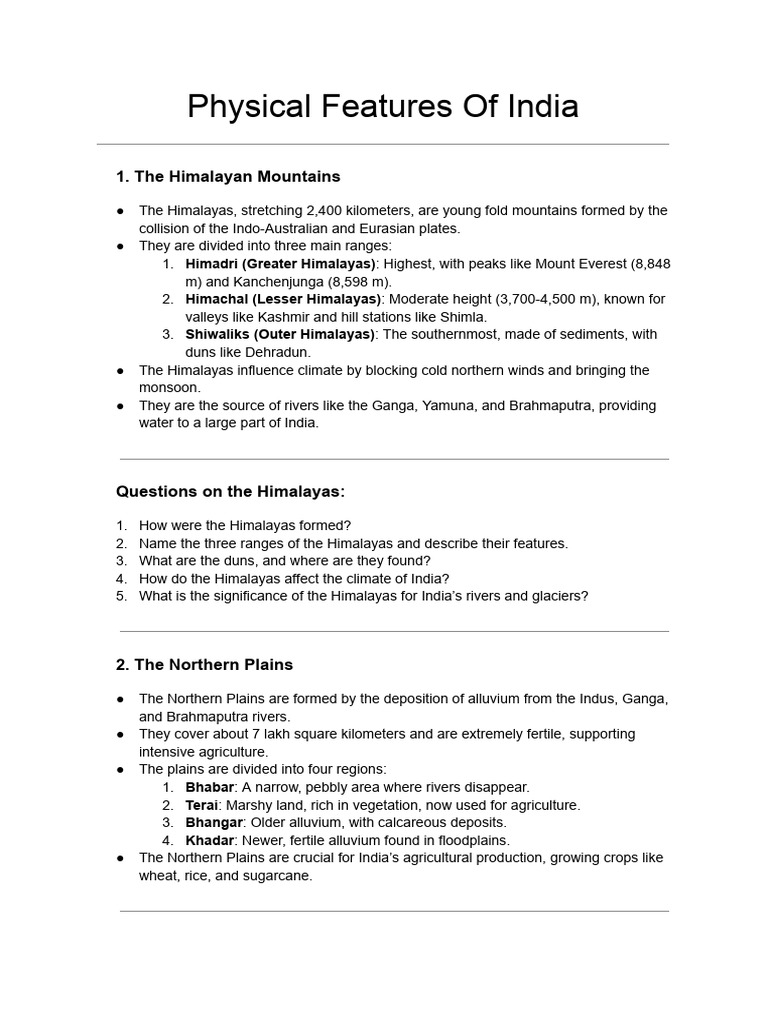 Physical Features of India | PDF | Himalayas | Physical Geography