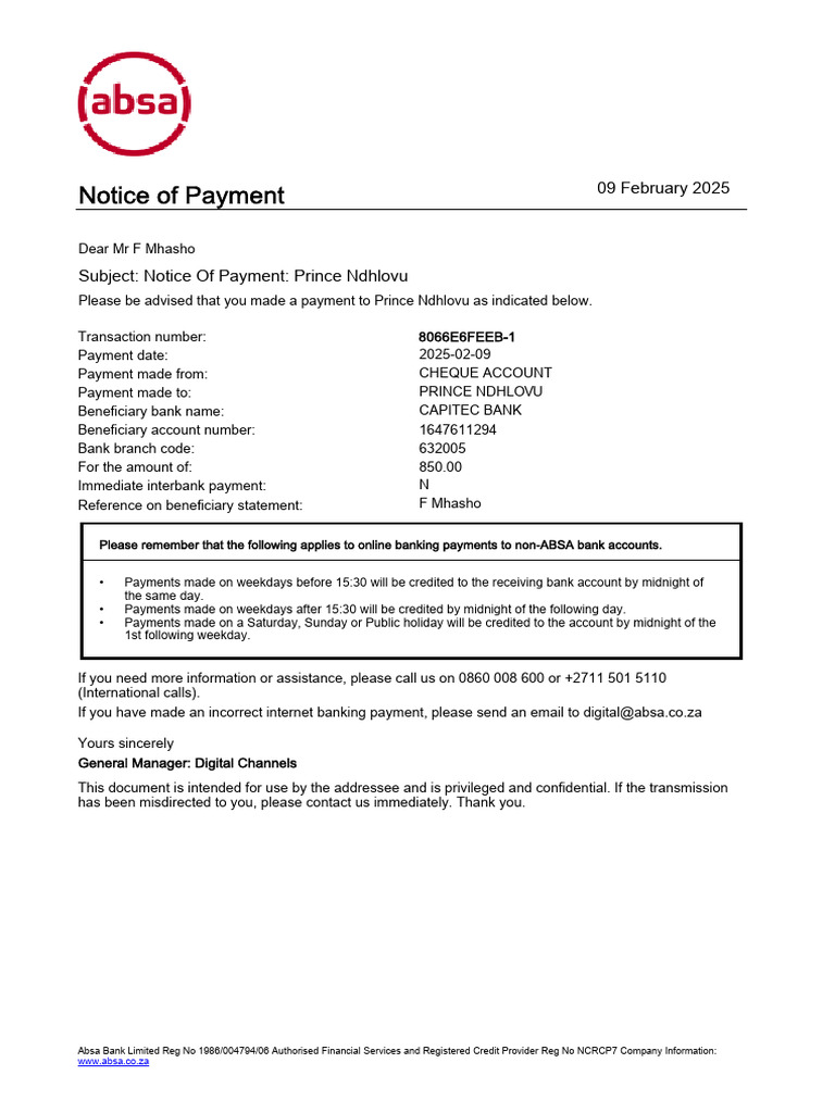 N&D Appendix 3 - Proof of Payment | PDF