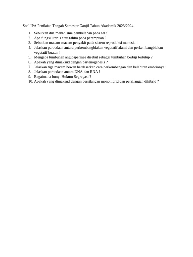 Soal IPA PTS Ganjil 2023/2024 | PDF