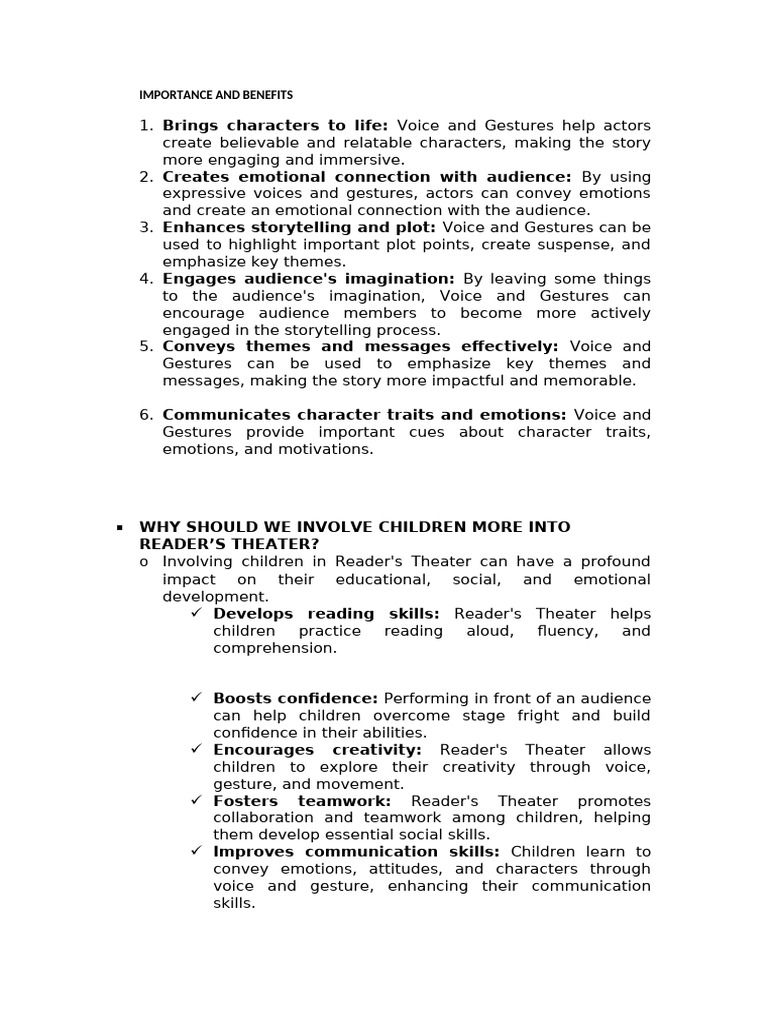 Importance and Benefits of Readers Theater | PDF