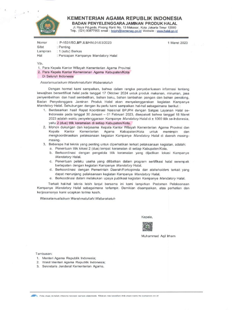 surat kampanye halal dari BPJPH Kemenag RI_compressed | PDF