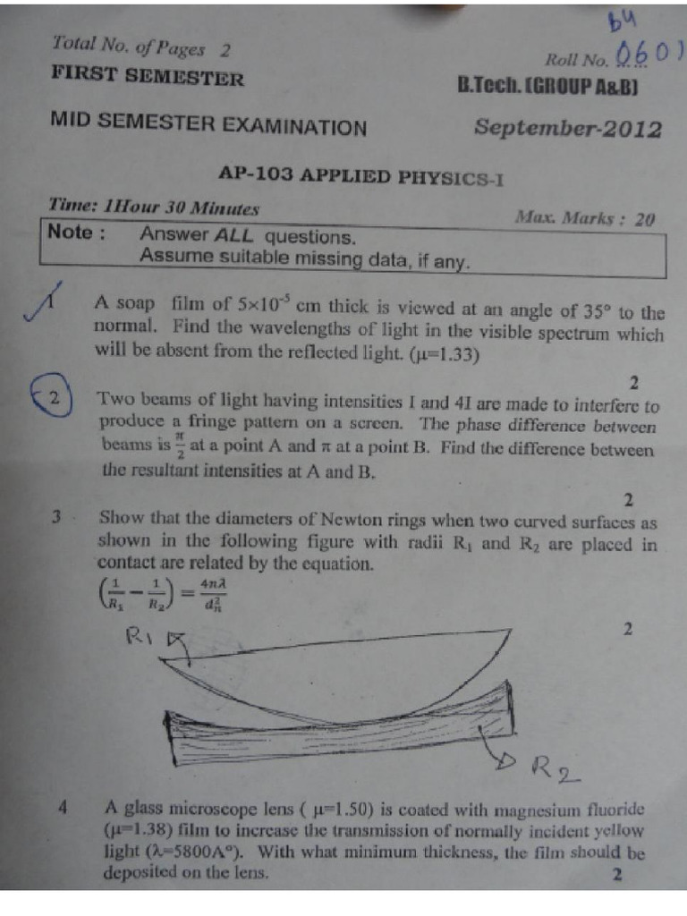 Phy 2012 Sep Mid First1 | PDF