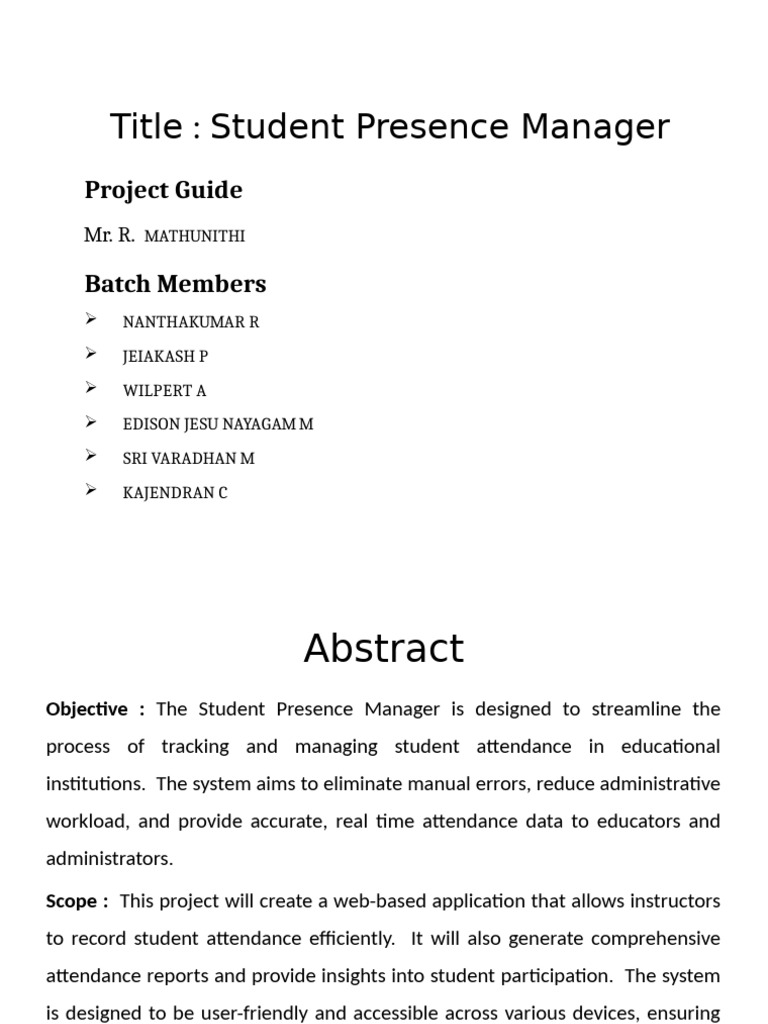 Student Presence Manager | PDF | Login | Information Technology Management