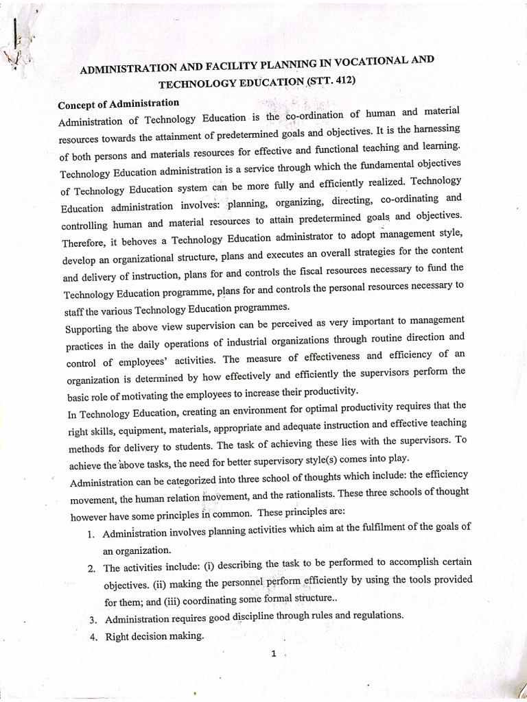 STT 412 Note - Administration and Facility Planning in Vocational and ...